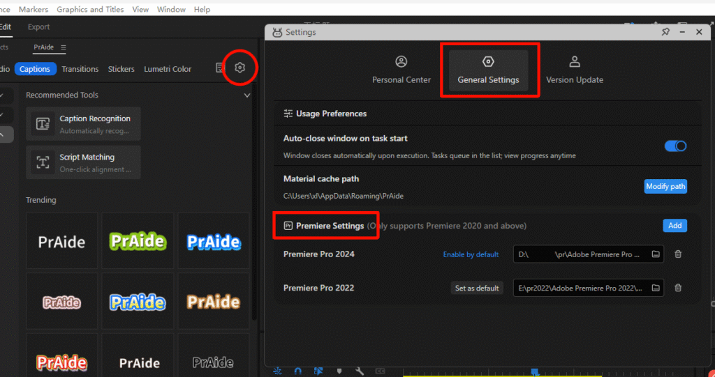 Linking Premiere Pro with PrAide - pr aideart
